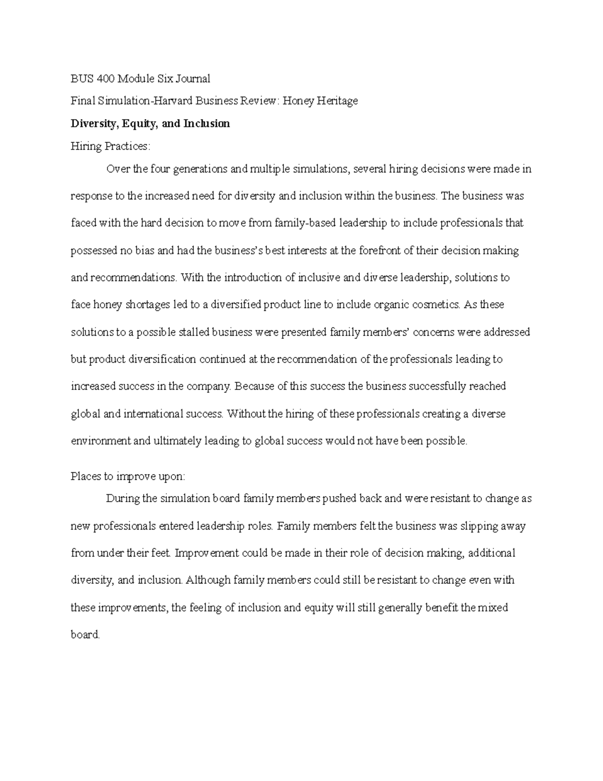 BUS 400 Module Six Journal LBailey - BUS 400 Module Six Journal Final ...