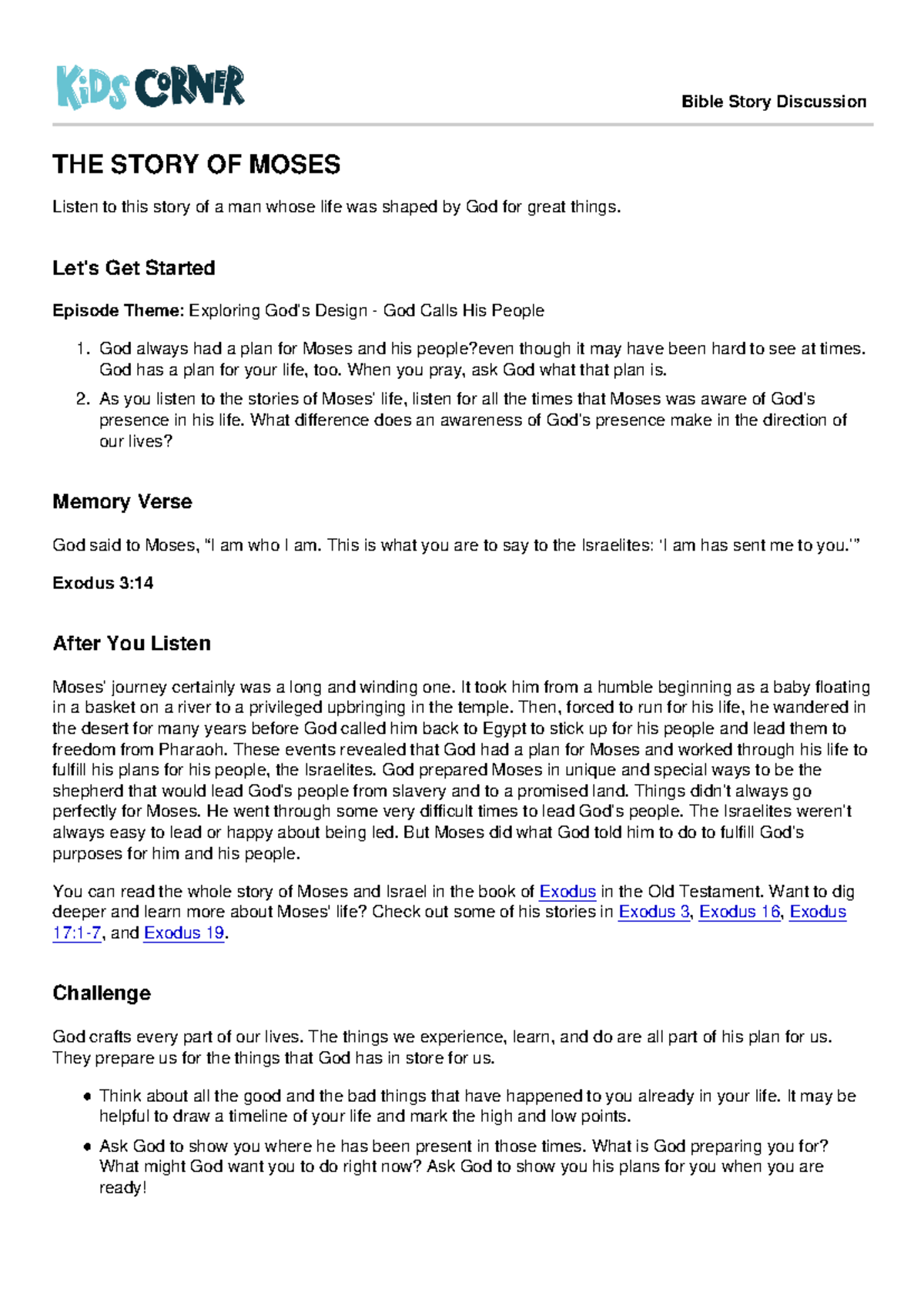 Kids Corner the story of moses Bible Story Discussion - Bible Story ...