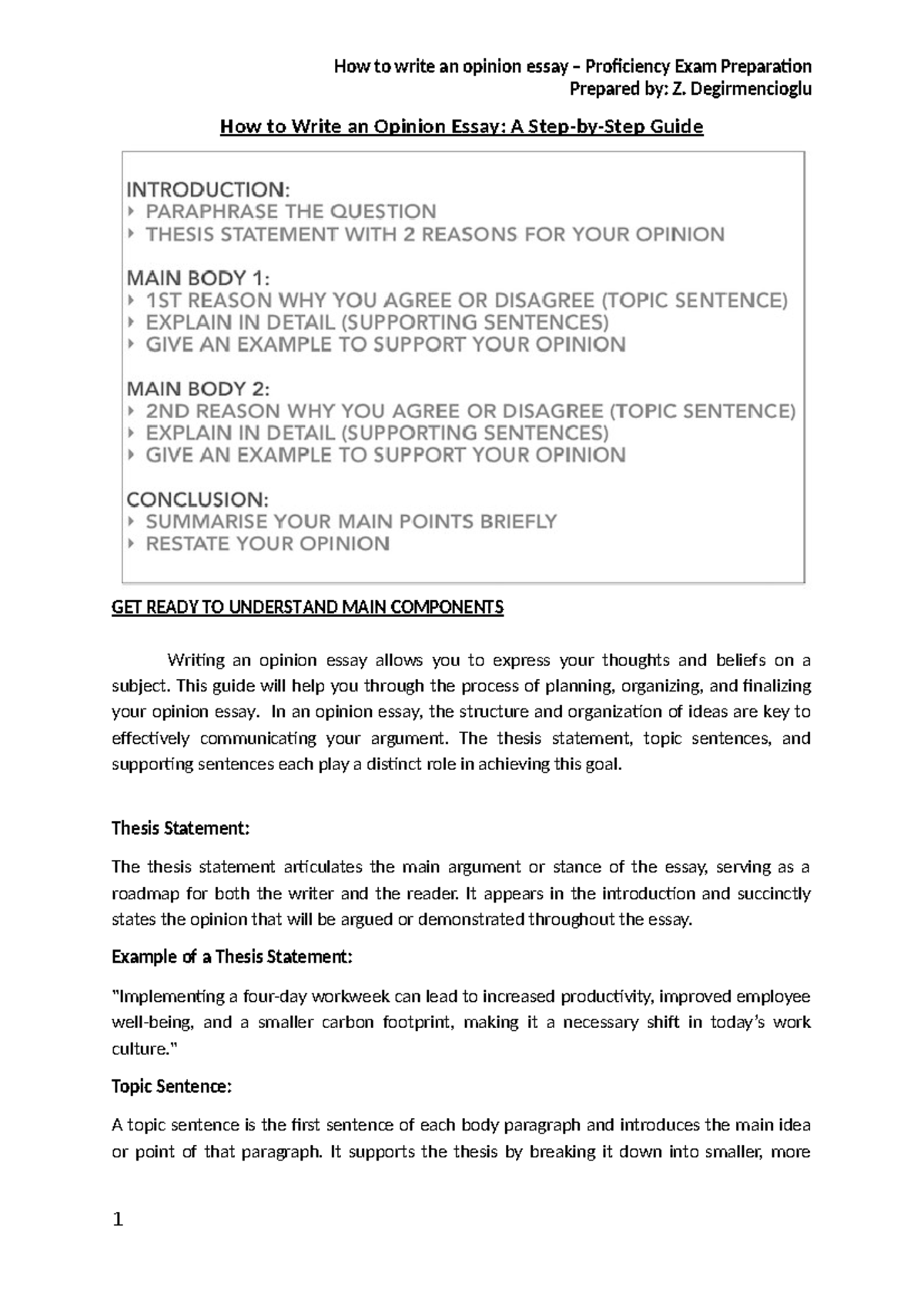 Document - Prepared by: Z. Degirmencioglu How to Write an Opinion Essay ...
