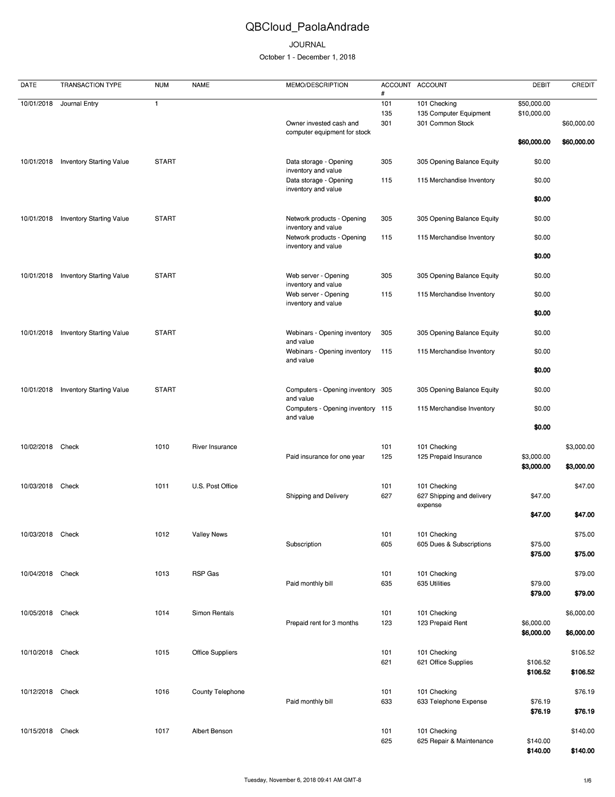 Exercise 5-2 Journal - QuickBooks Assignment. - QBCloud_PaolaAndrade ...
