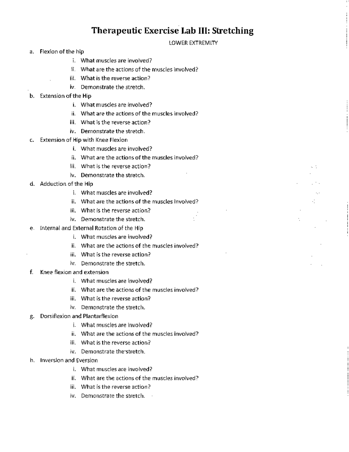 PTA 130 stretch lab - Therapeutic Exercise Lab Stretching LOWER ...