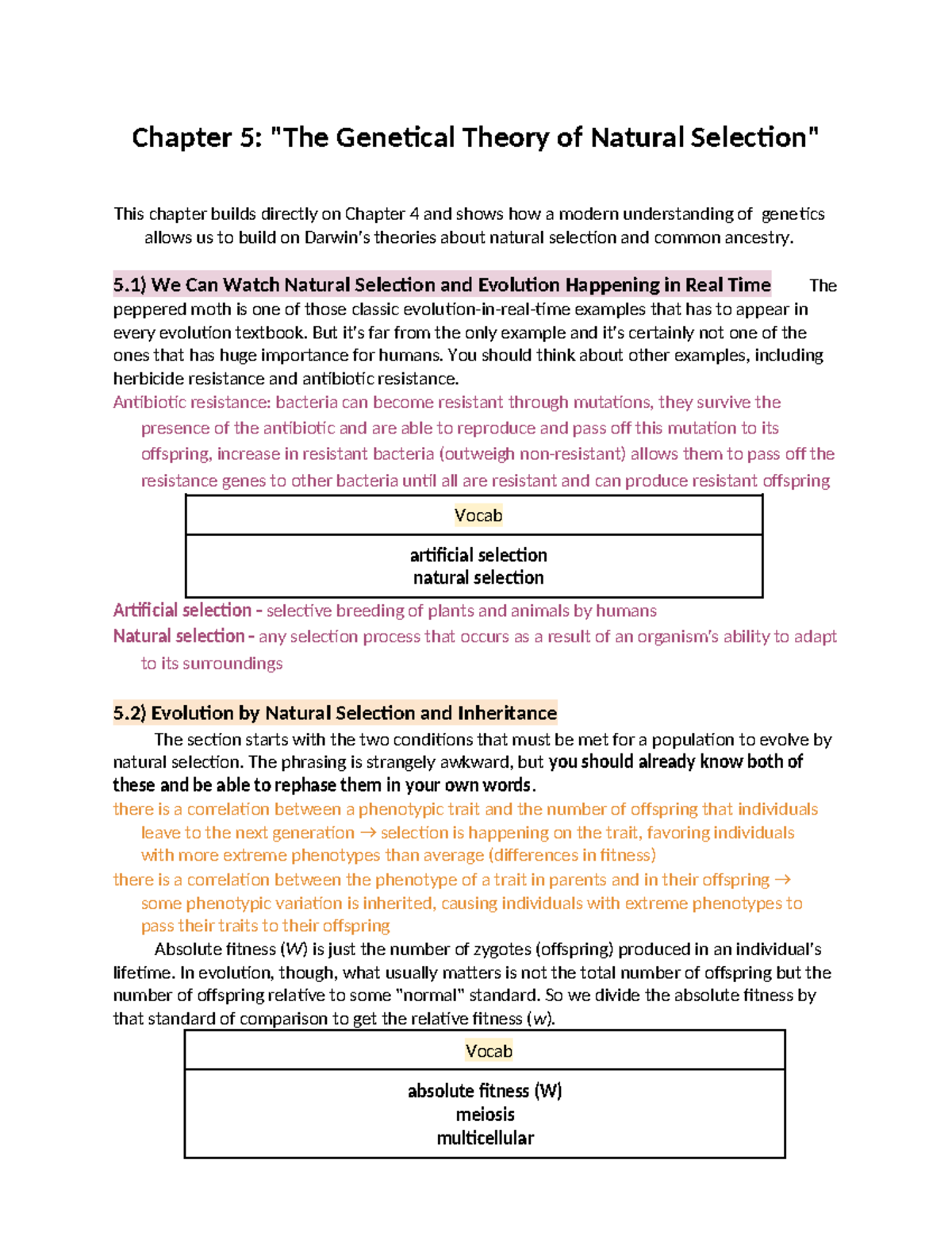 Chapter 5 study notes - Chapter 5: "The Genetical Theory of Natural ...