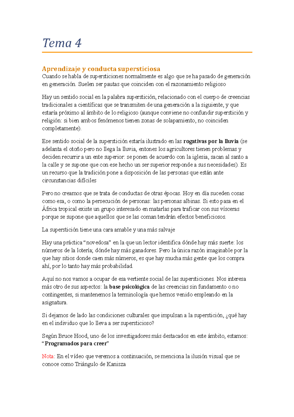 Tema 4. My A - Tema 4 Aprendizaje y conducta supersticiosa Cuando se ...