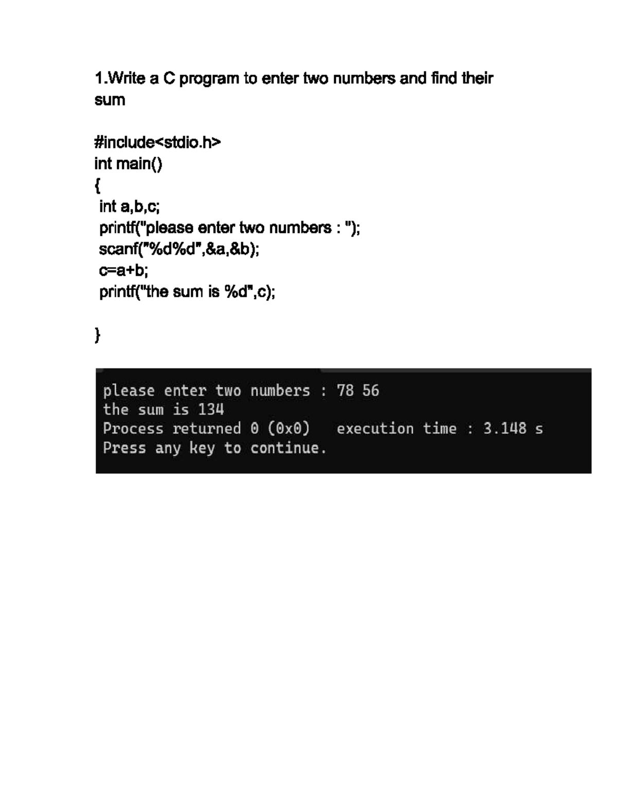 Assignment - tdghf - engenharia civil - 1 a C program to enter two numbers and find their sum ...