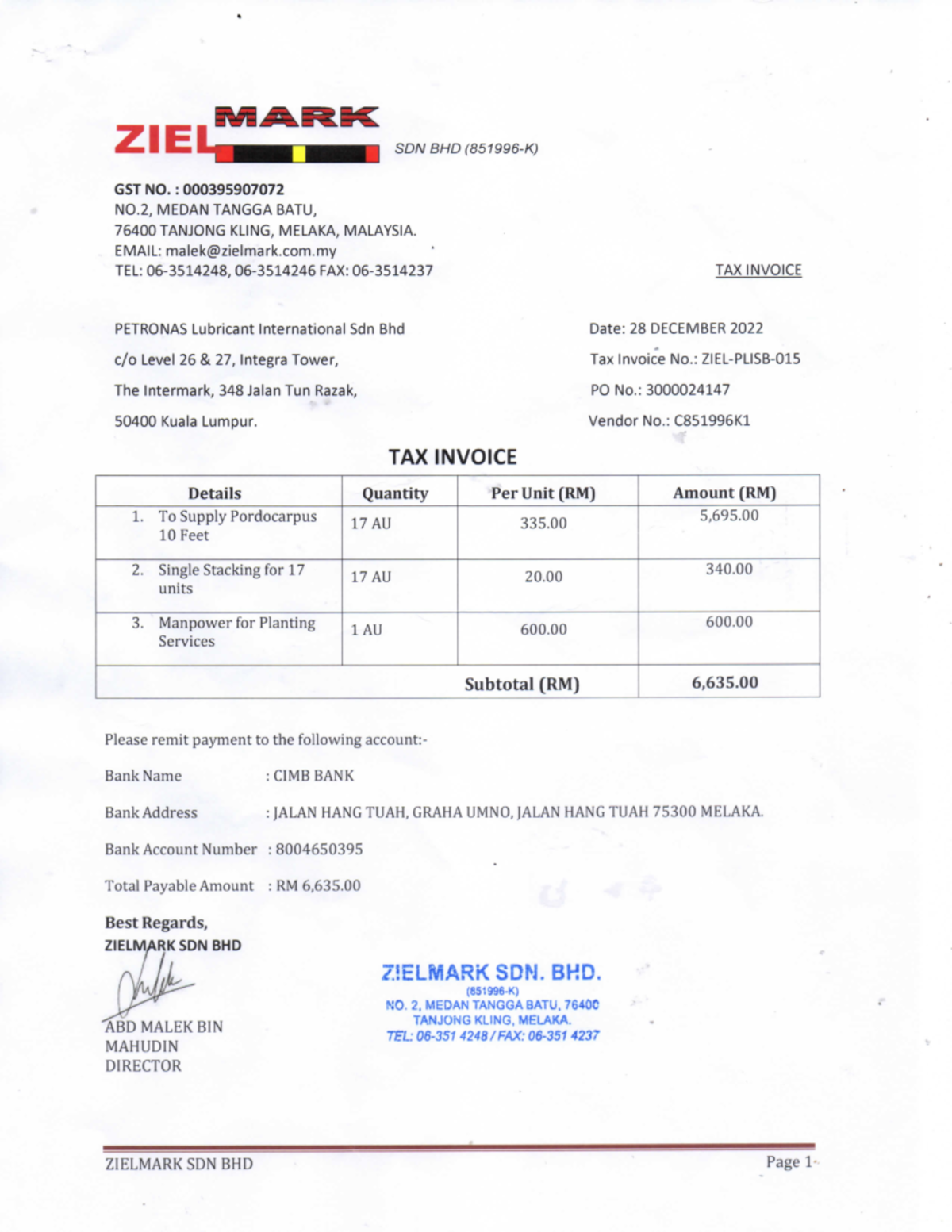 TAX Invoice ZIEL- Plisb-015 - Bachelor in Business Administration (hons ...