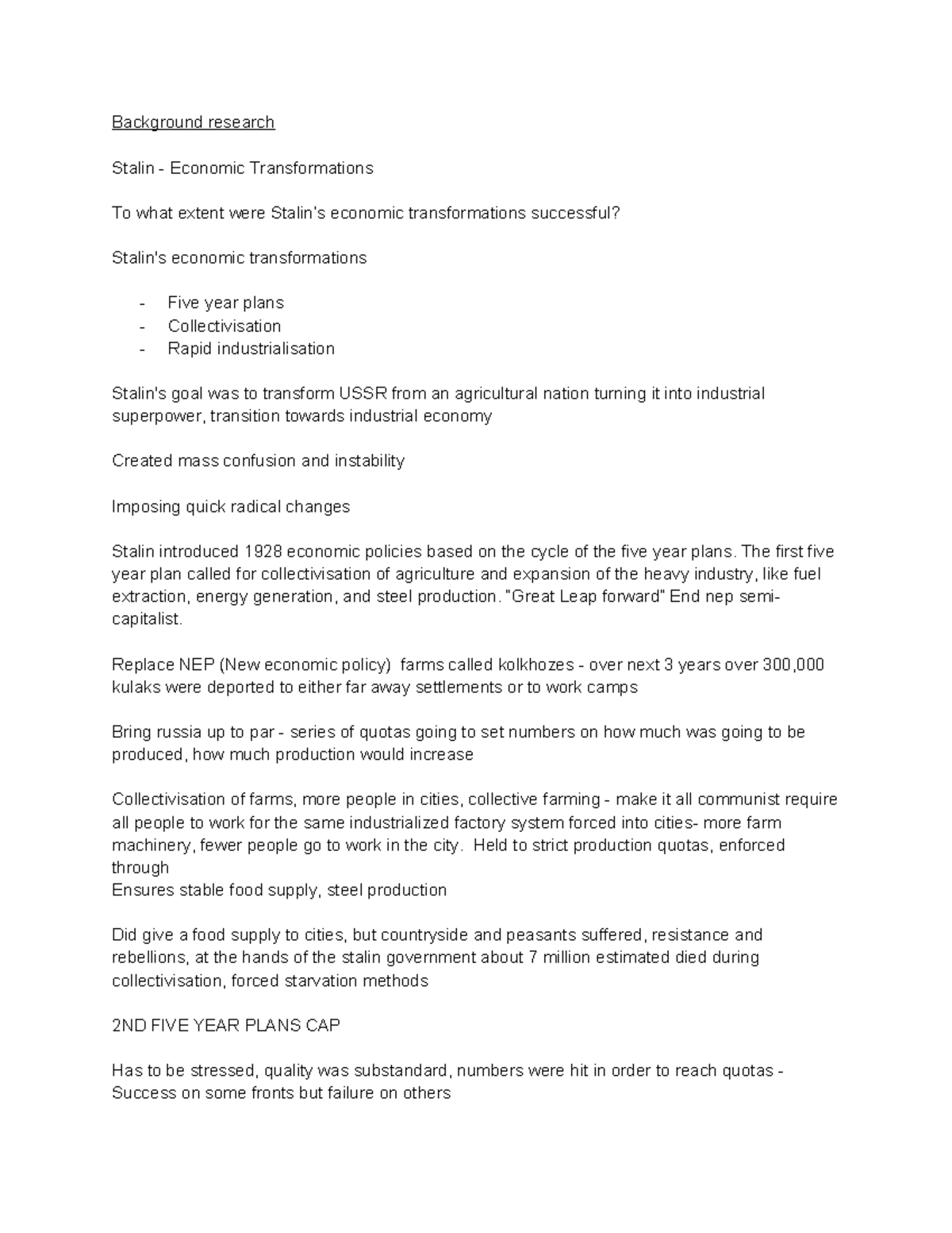 Modern History - Background Research - Background research Stalin ...