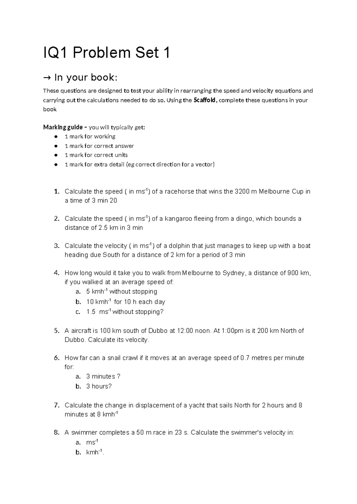 IQ1 problem set - forces, vectors, KINEMATICS, DYNAMICS, waves and phys - IQ1 Problem Set 1 → In ...