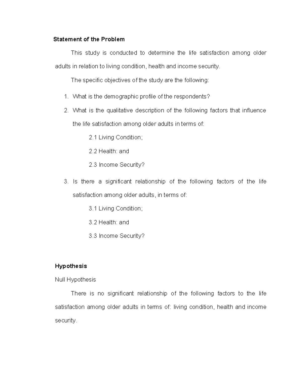 Sample SOP Nursing Qualitative Research Statement Of The Problem