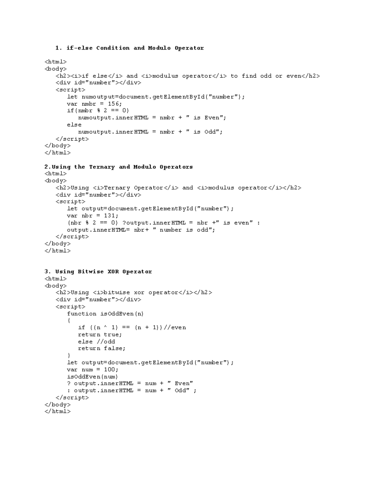 Experiment 14-20 - 1. if-else Condition and Modulo Operator - Studocu
