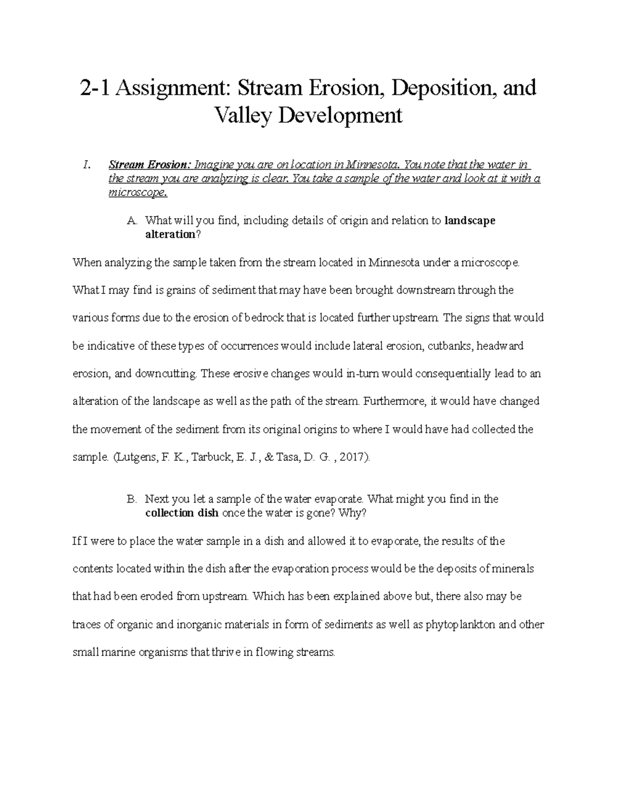 103 Earth System Science 2-1 Assignment - 2-1 Assignment: Stream ...