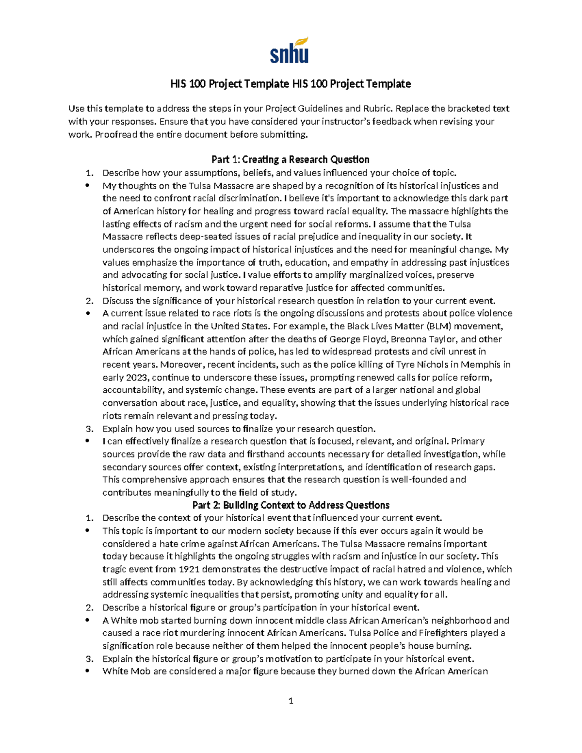 HIS 100 Project Template - Replace the bracketed text with your ...