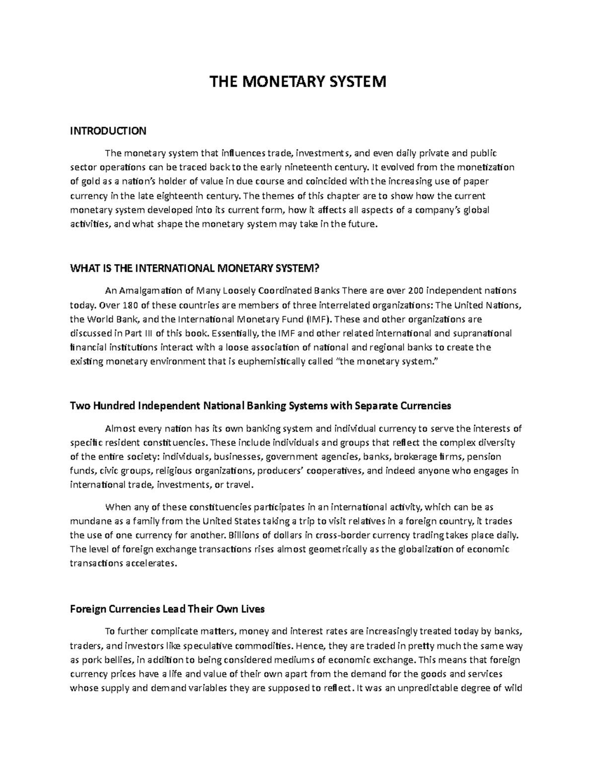 THE Monetary System - THE MONETARY SYSTEM INTRODUCTION The monetary ...