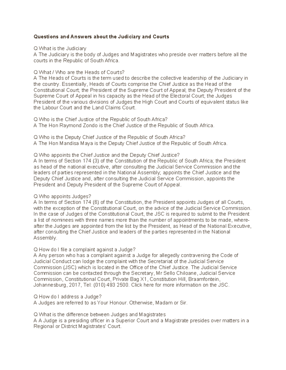 Questions and Answers about the Judiciary and Courts - Q What / Who are ...