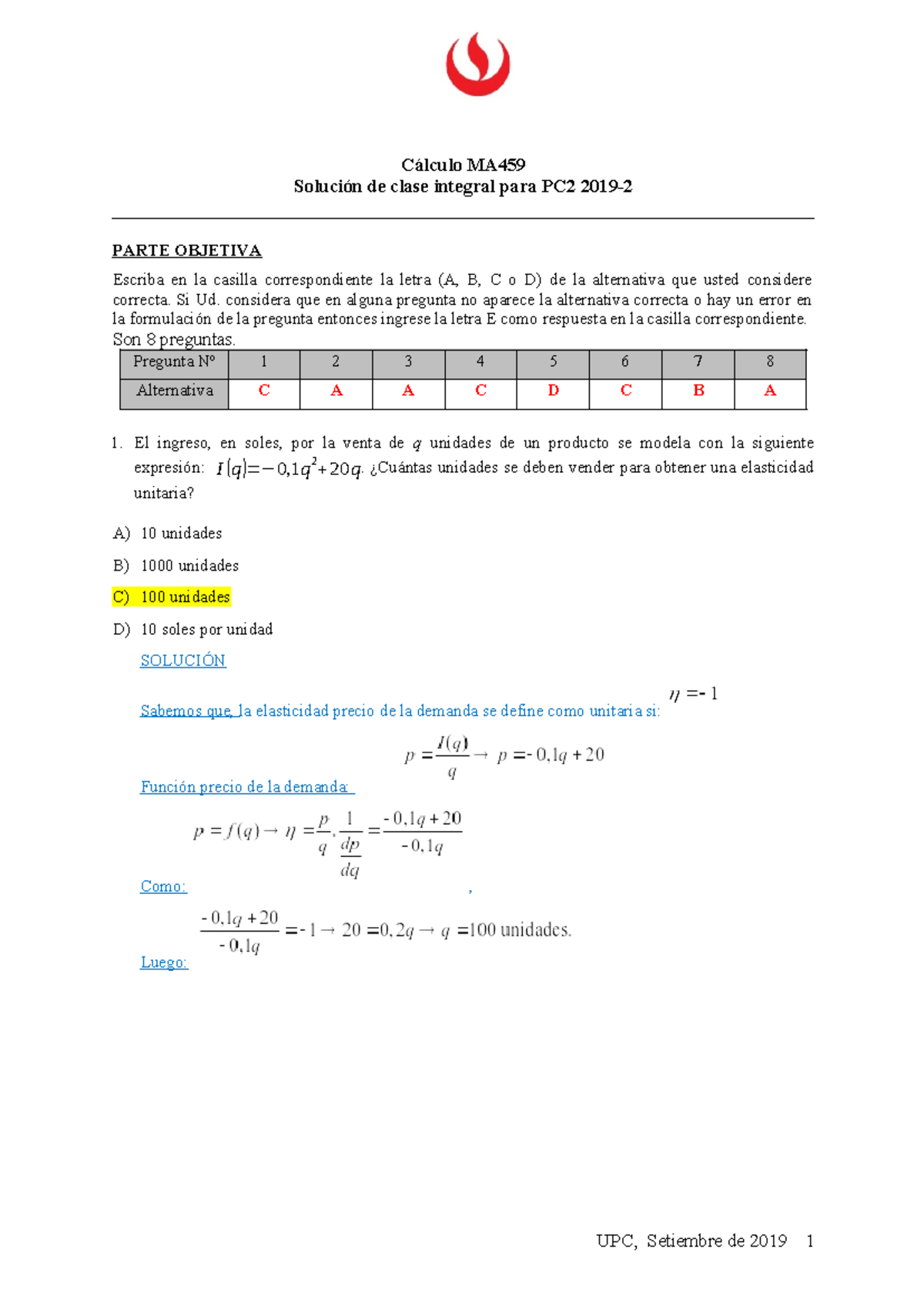 MA459 - PC2 - Clase integral Solución - Cálculo MA Solución de clase ...