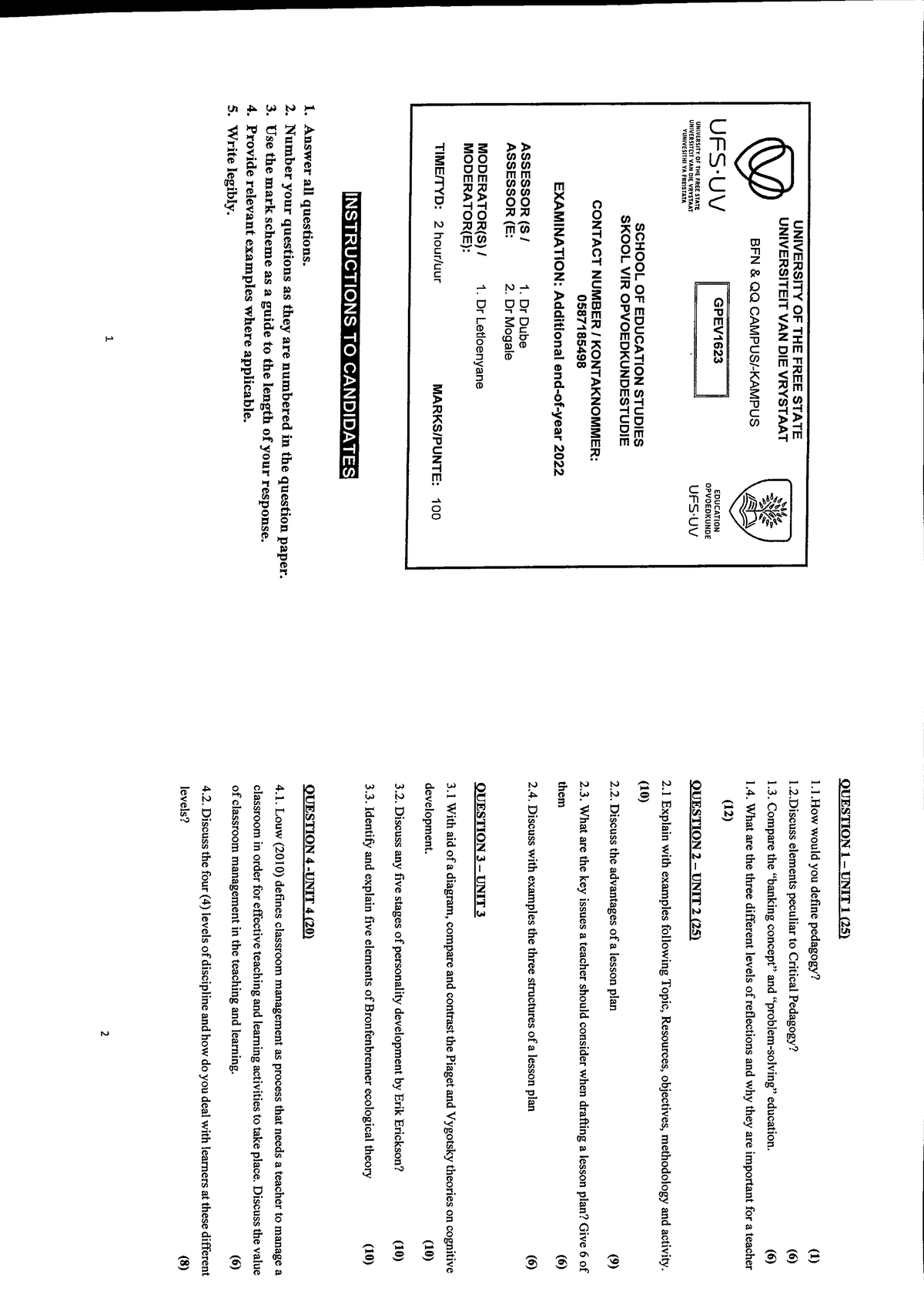 examination paper - GPED1623 - Studocu