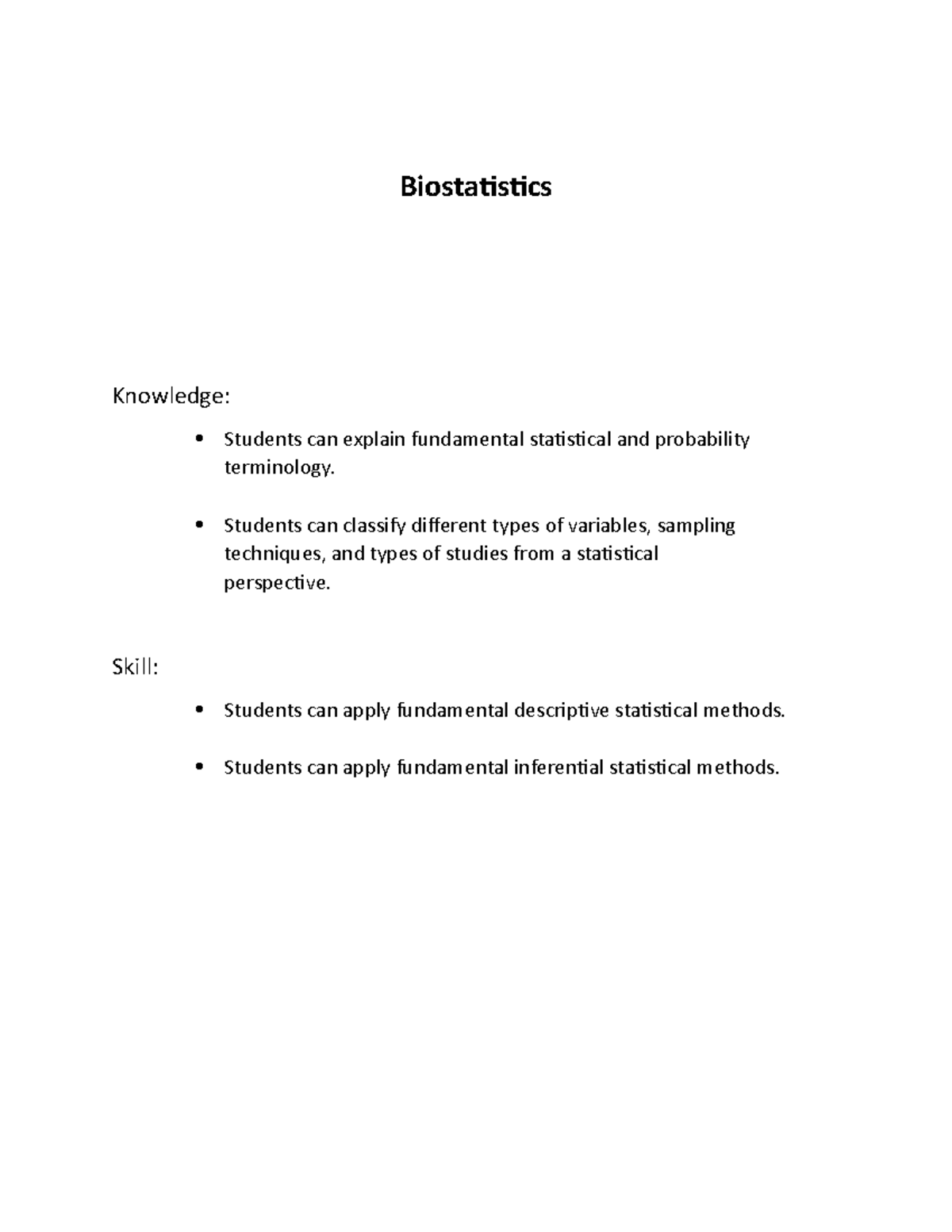 Biostatistics - 1- Understand the meaning of Statistics. 2 ...