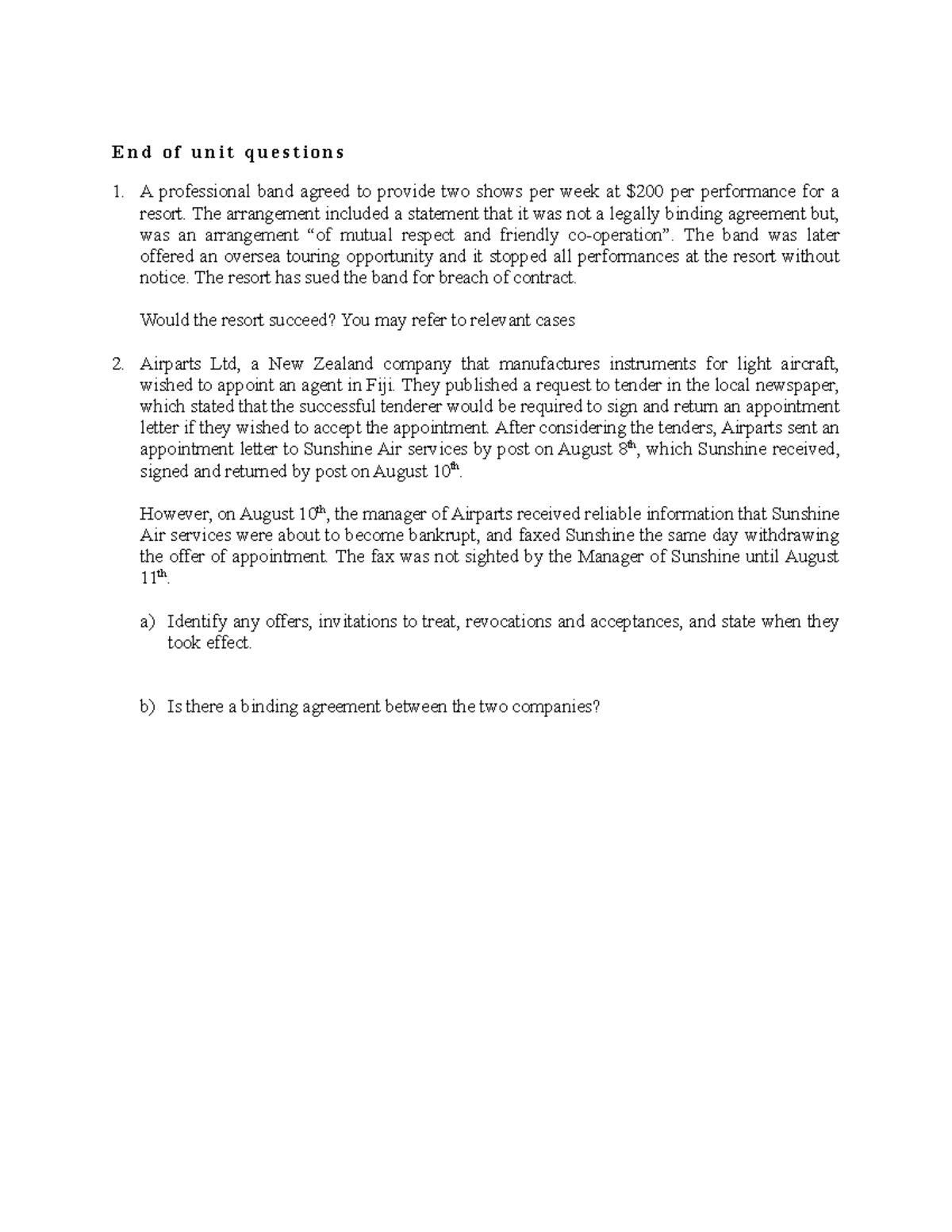 End of unit questions - note - End of unit questions A professional ...
