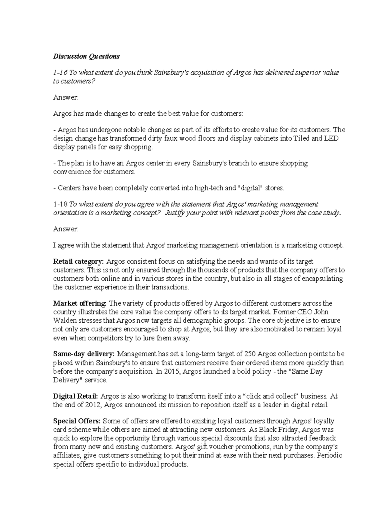 Assignment Marketing - Discussion Questions 1-16 To what extent do you ...