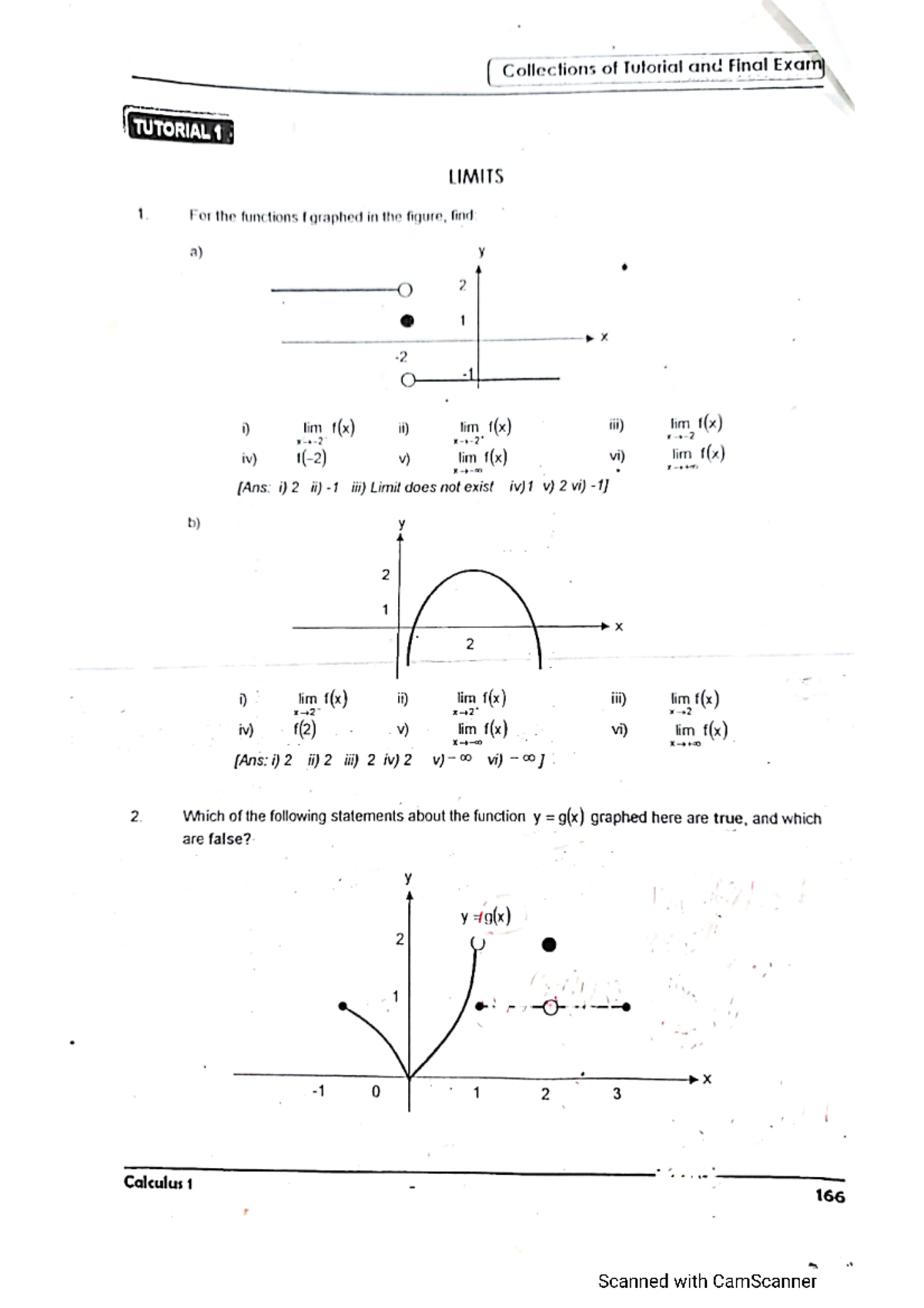 Tutorial 1 & 2 - Collections of Tutorial and Final Exam TUTORIAL 1 LIMITS 1. For the functions ...