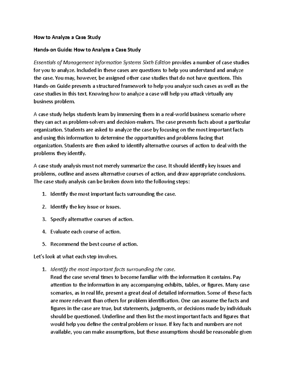 Analyzing A Case Study Summary Econometrics How To Analyze A Case