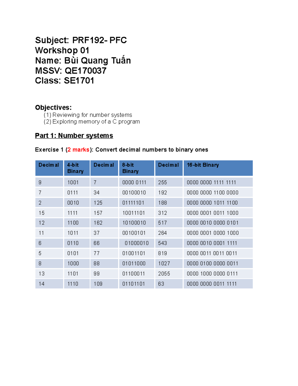 Quang Tuan Workshop 01 - very good - Subject: PRF192- PFC Workshop 01 Name: Bùi Quang Tuấn MSSV ...