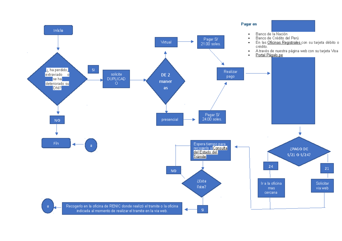 Diagram de flujo Reniec - Inicio Pagar S/ Virtual 21 soles. Pagar en ...