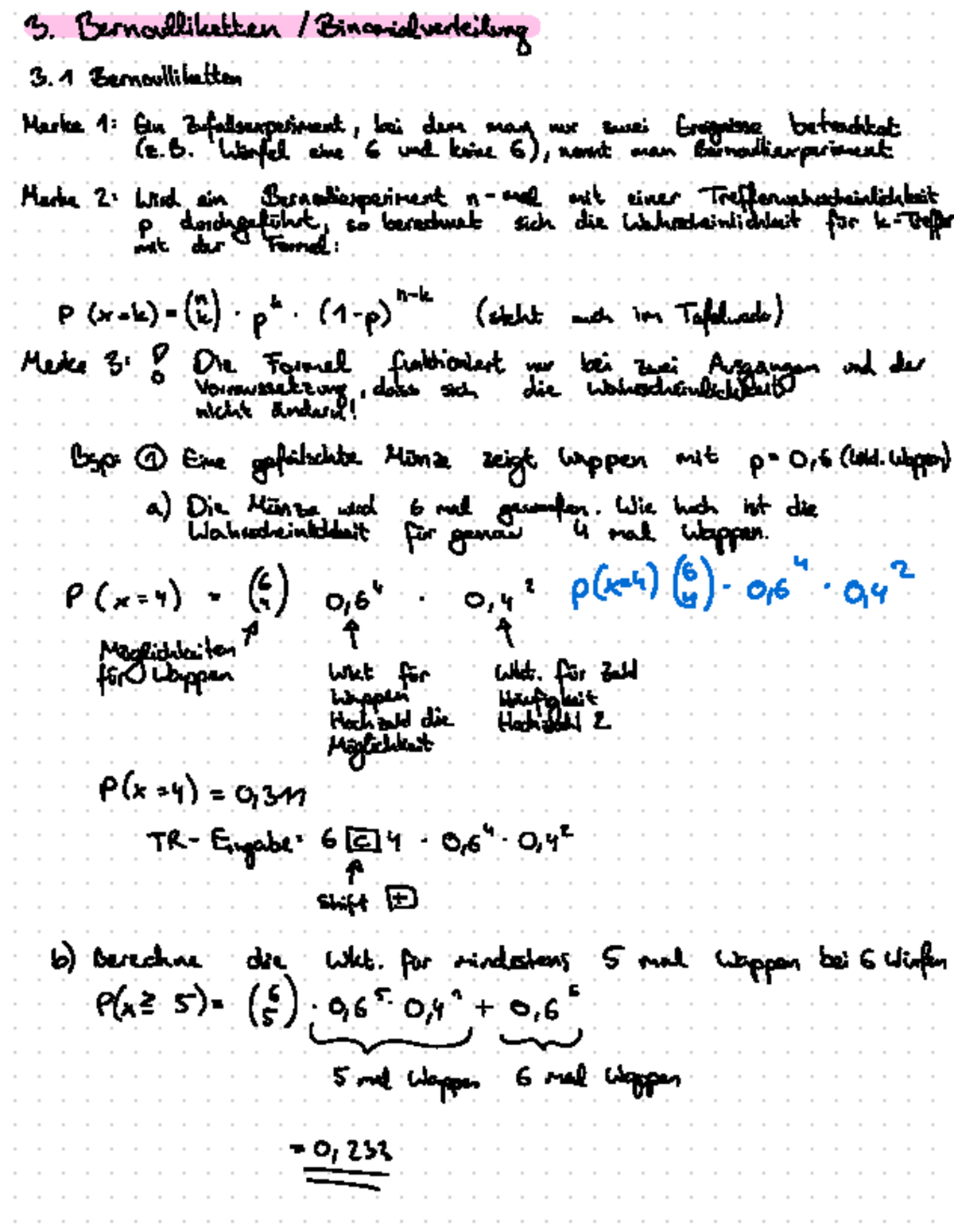 Merkheft Mathe Stochastik - Bernoulliketten/Binomialverteilung 1 ...