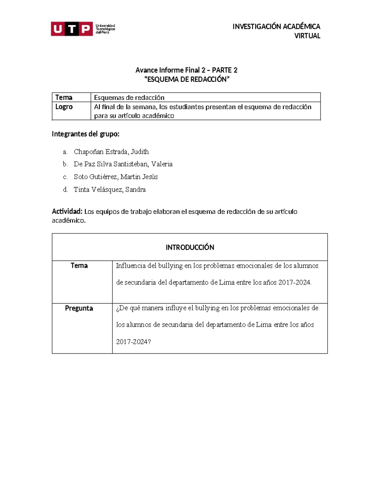 S11-Formato+T Wbsunp-TA2-2 final - VIRTUAL Avance Informe Final 2 – PARTE 2 “ESQUEMA DE ...