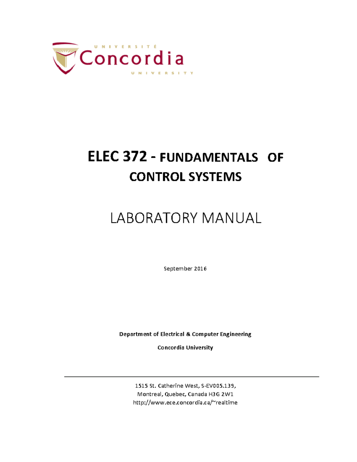 ELEC372 Lab Manual - ELEC 372 - FUNDAMENTALS OF CONTROL SYSTEMS ...