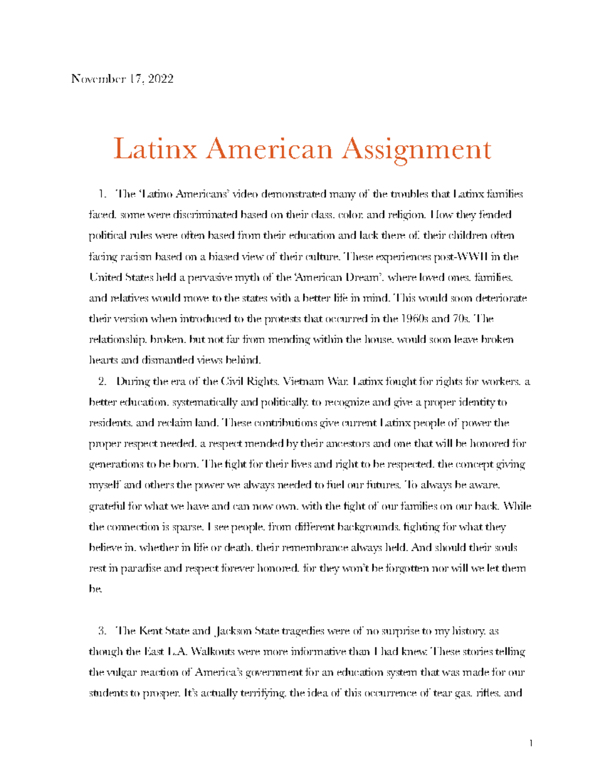 Latinx Video Assignment - November 17, 2022 Latinx American Assignment ...