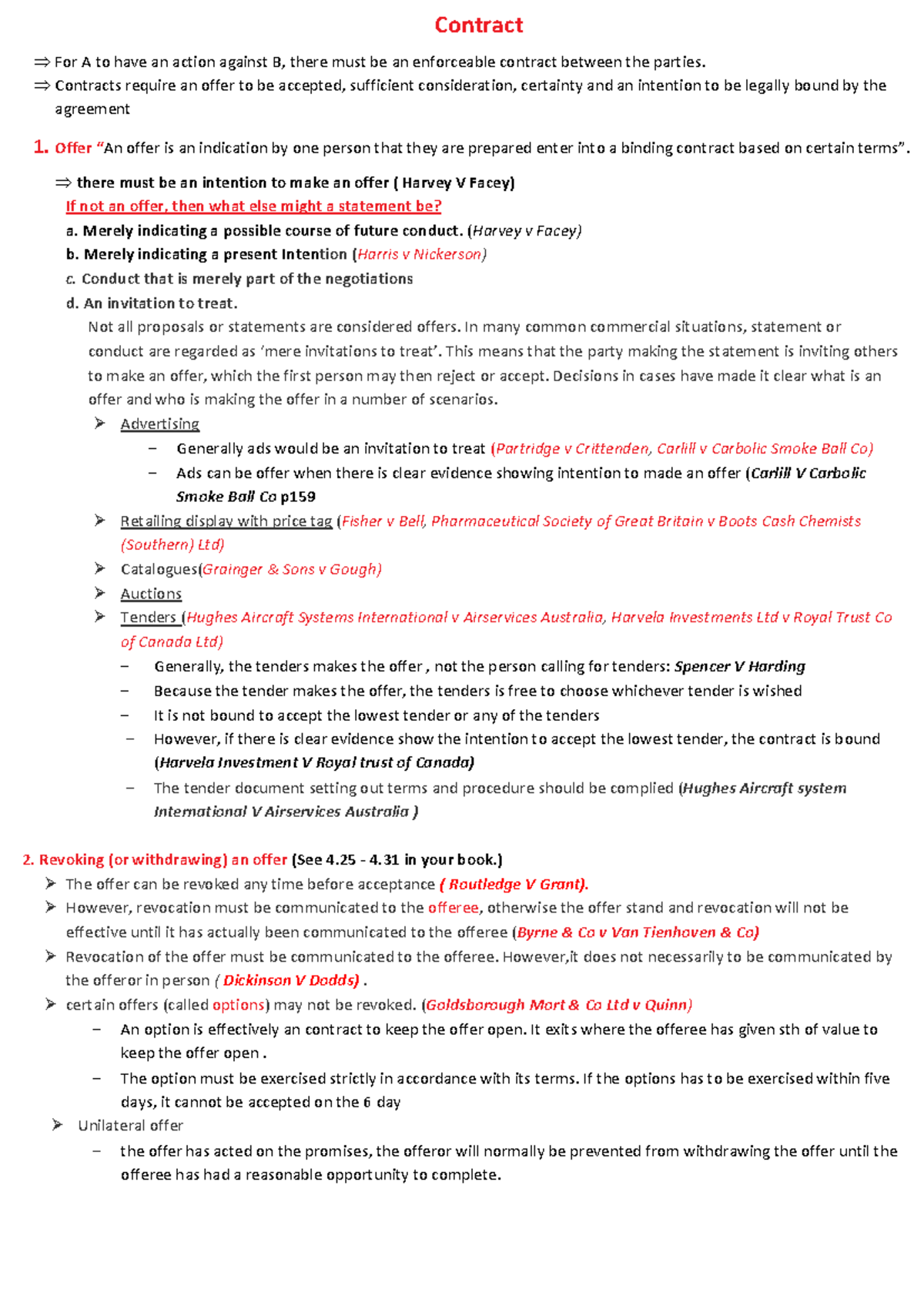 Contract sample notes - Contract For A to have an action against B ...