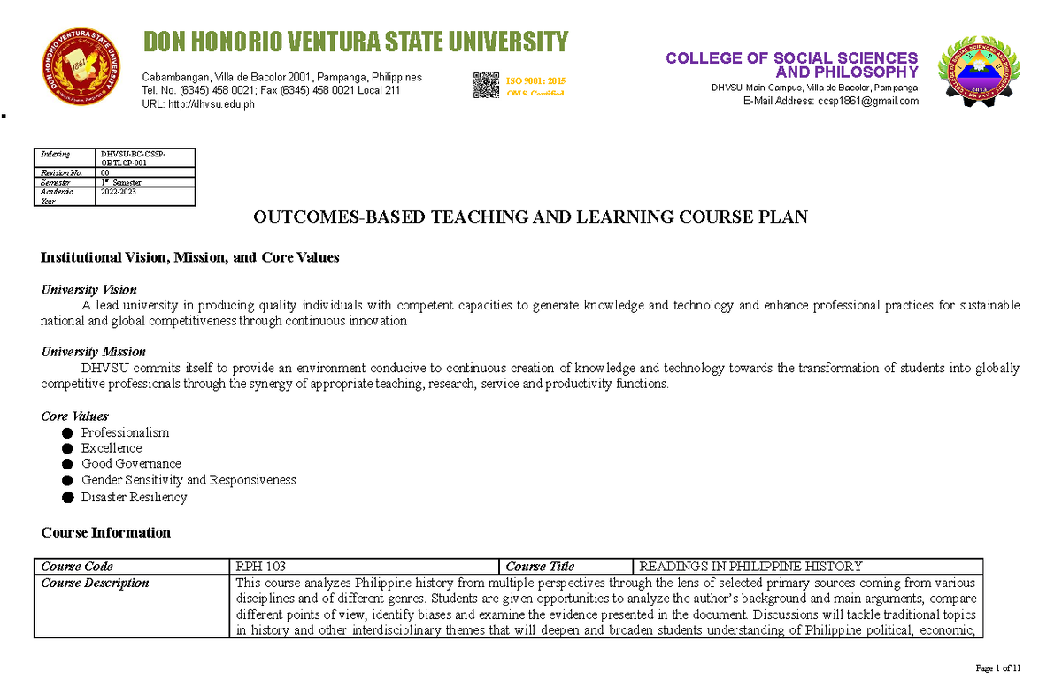 RPH- Syllabus - OUTCOMES-BASED TEACHING AND LEARNING COURSE PLAN ...