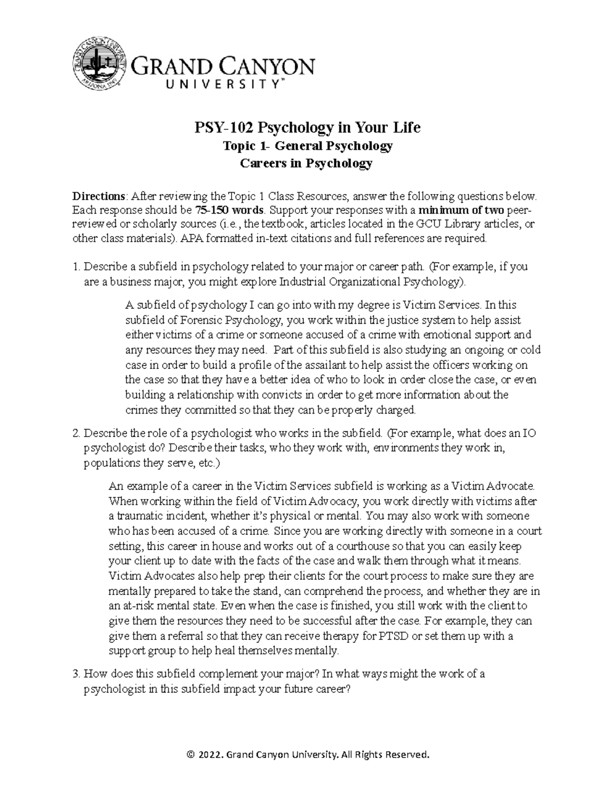 Careers in Psychology - PSY-102 Psychology in Your Life Topic 1 ...
