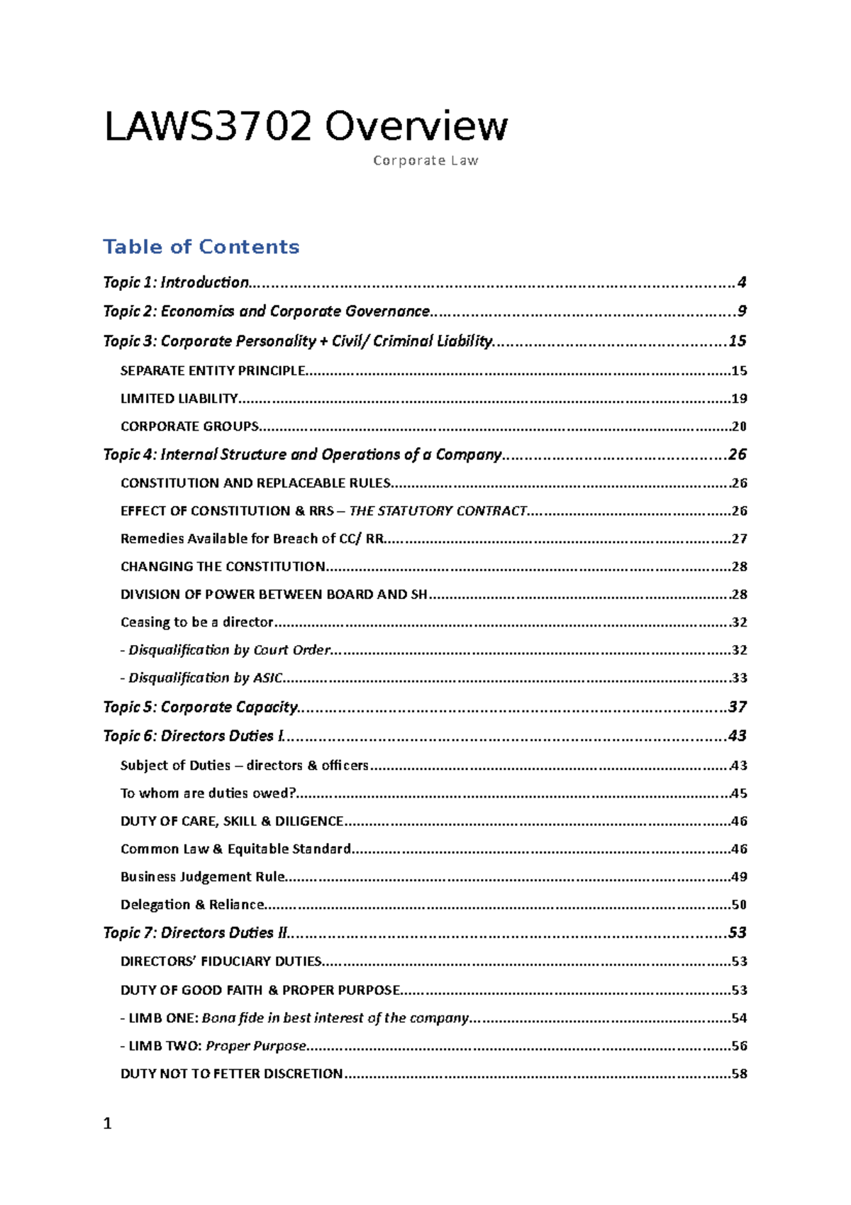 LAWS3702-Overview - A full summary of all content required for the ...