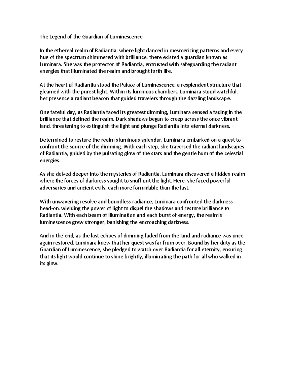 Assigment cuento 1 - The Legend of the Guardian of Luminescence In the ...