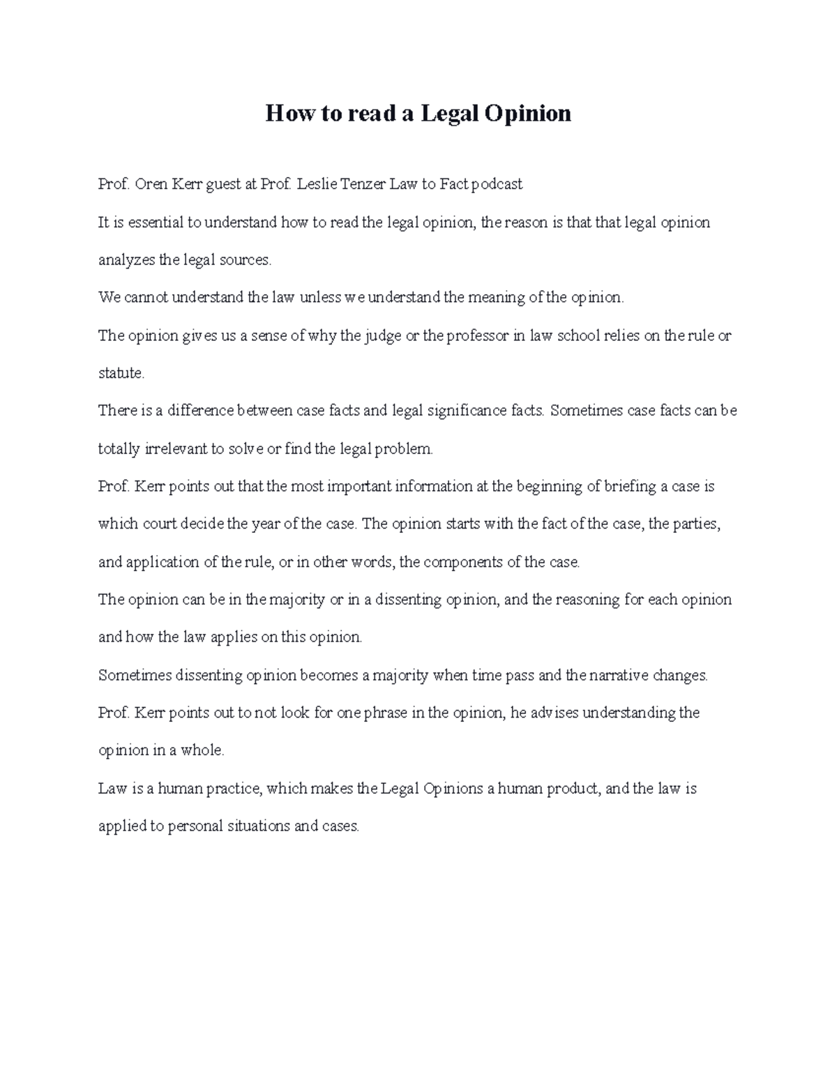 How to read a Legal Opinion - LAW 765 - Studocu