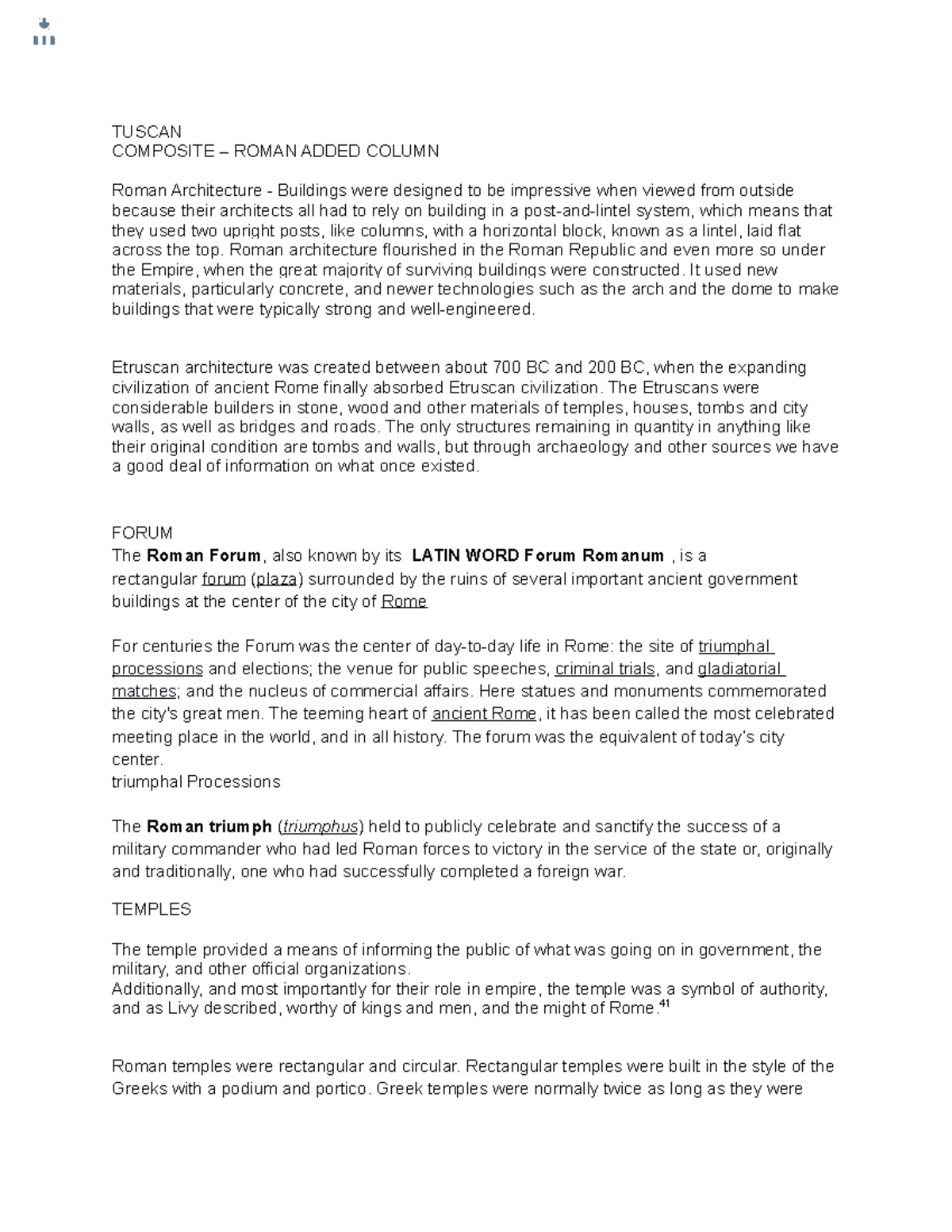 Roman Structures Notes - TUSCAN COMPOSITE – ROMAN ADDED COLUMN Roman ...