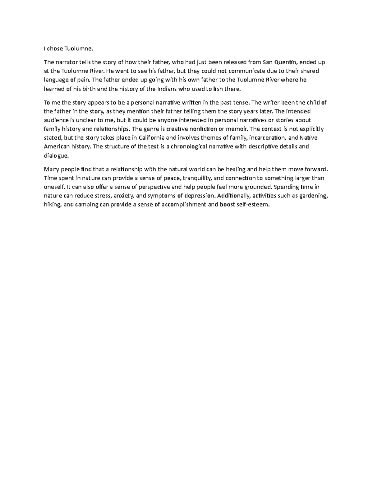 Wk 2 Discussion Writing from Different Perspectives - I chose Tuolumne ...