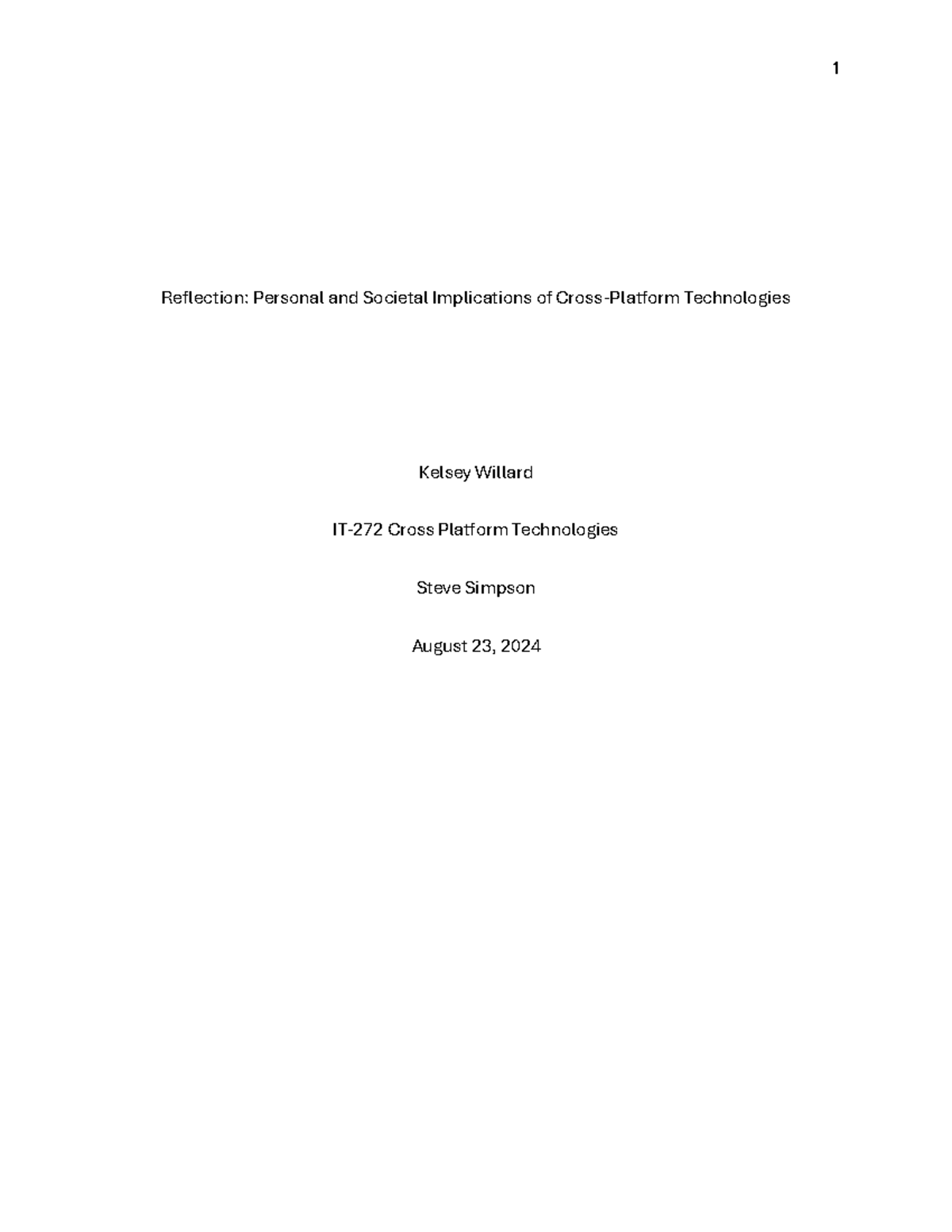 It 272 Reflection N A It272 1 Reflection Personal And Societal