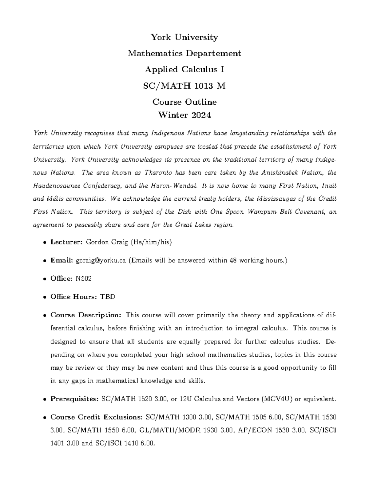 1013w24 - OUTLINE - York University Mathematics Departement Applied ...