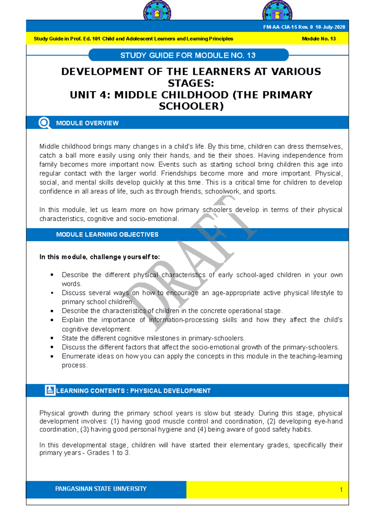 PROF ED 102 SG 13 2 - Middle childhood brings many changes in a child’s ...