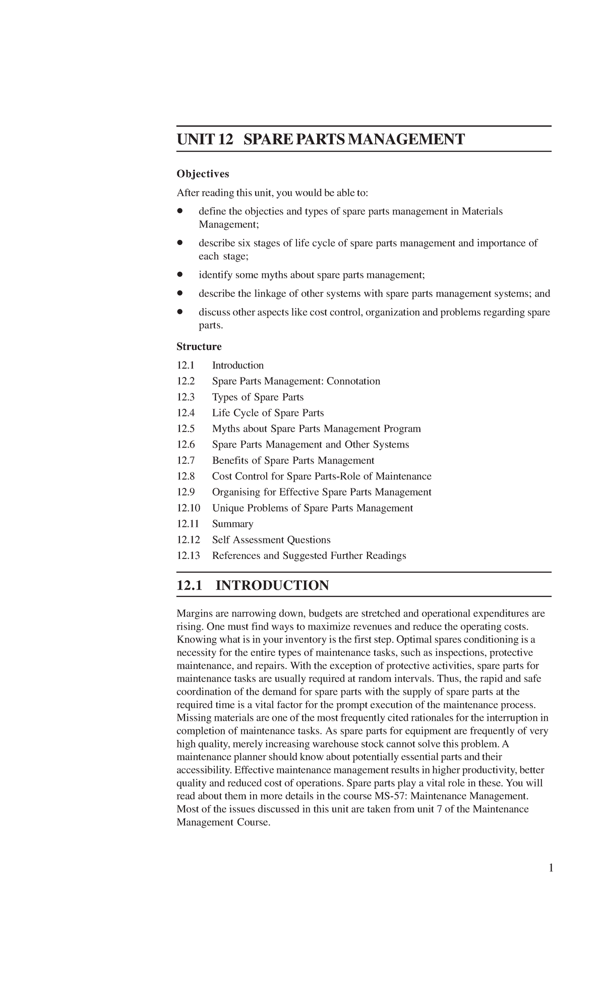Spares management - Structure 12 Introduction 12 Spare Parts Management ...