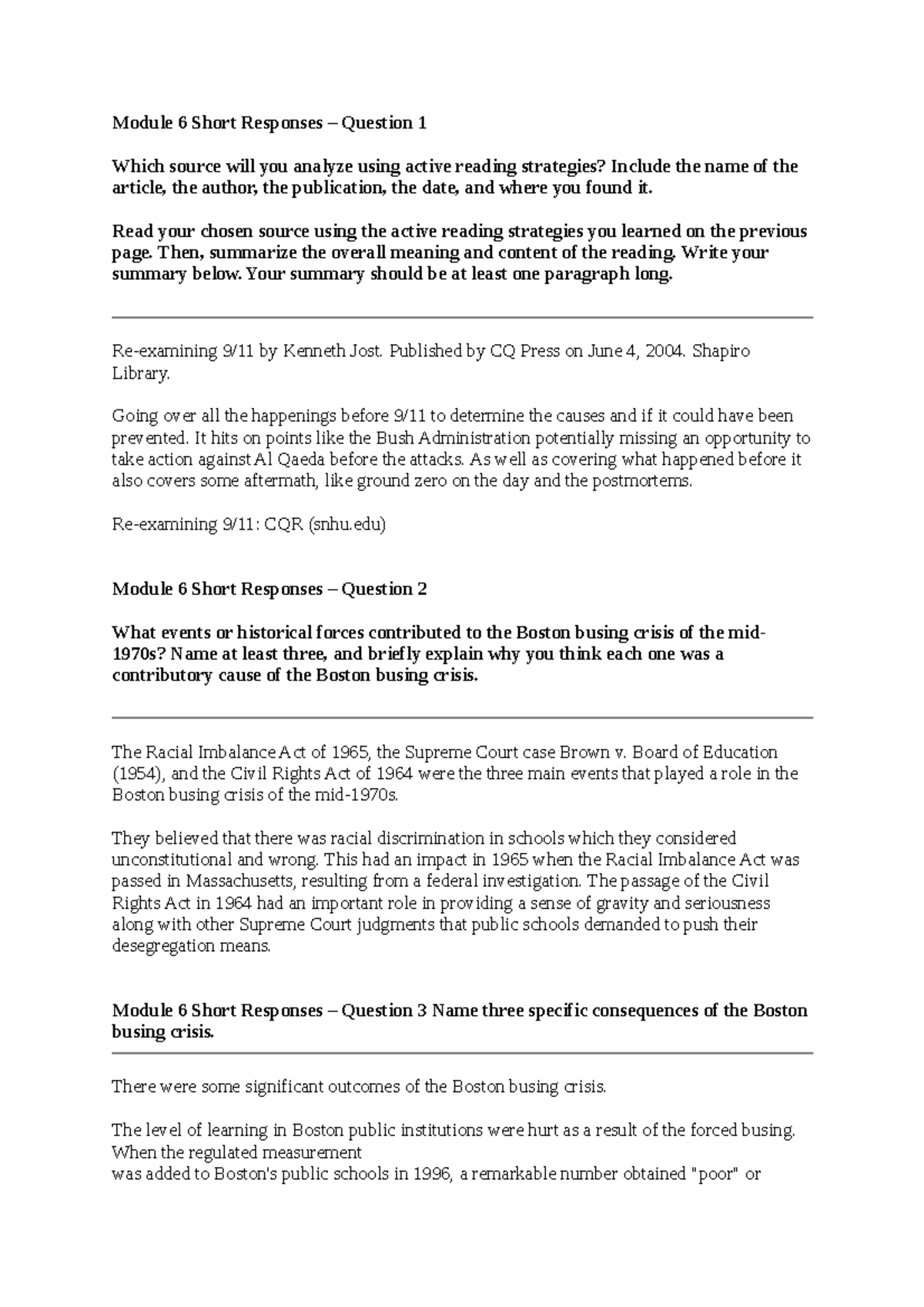 Dakota Dumire HIS 200 Applied History Short Answer Week 6 - Module 6 ...