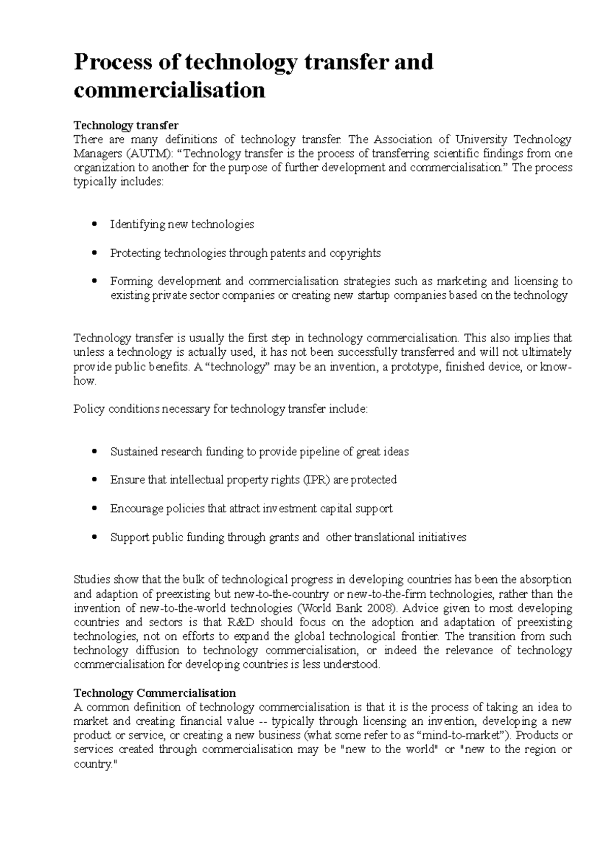 Process of technology transfer and commercialisation - Process of ...