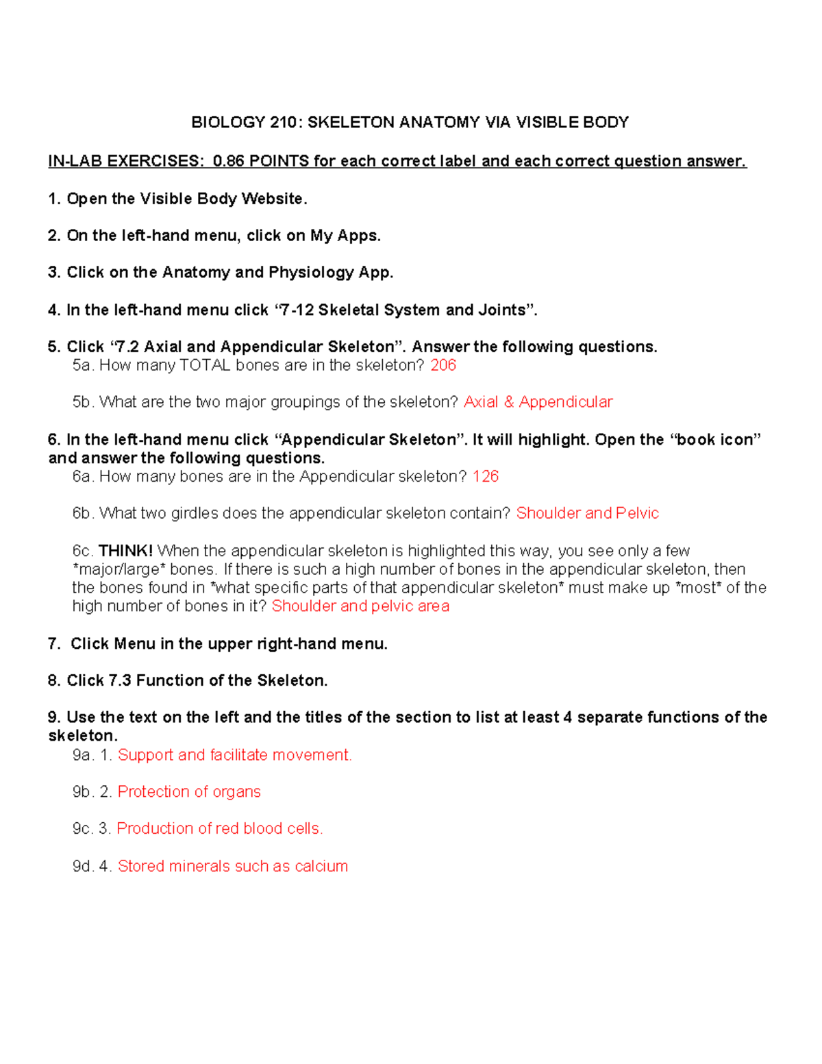 BIO 210 Lab 6 The Skeleton Via Visible Body SP2022 Final - BIOLOGY 210 ...