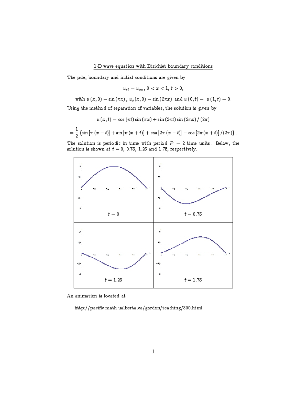 Lecture notes, 1-d wave equation with dirichlet boundary conditions ...
