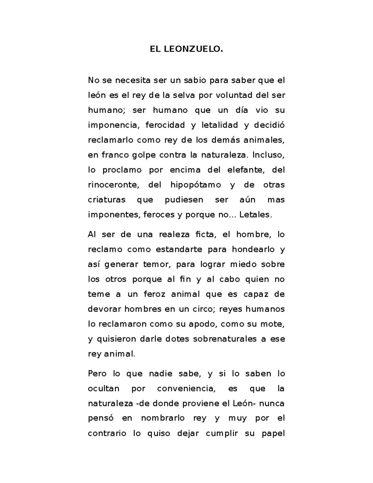 EL Leonzuelo - TEXTOS CON SENTIDO - EL LEONZUELO. No se necesita ser un ...