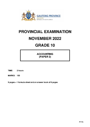 Gr 10 Accounting P1 (English) November 2022 Question Paper - PROVINCIAL EXAMINATION NOVEMBER ...