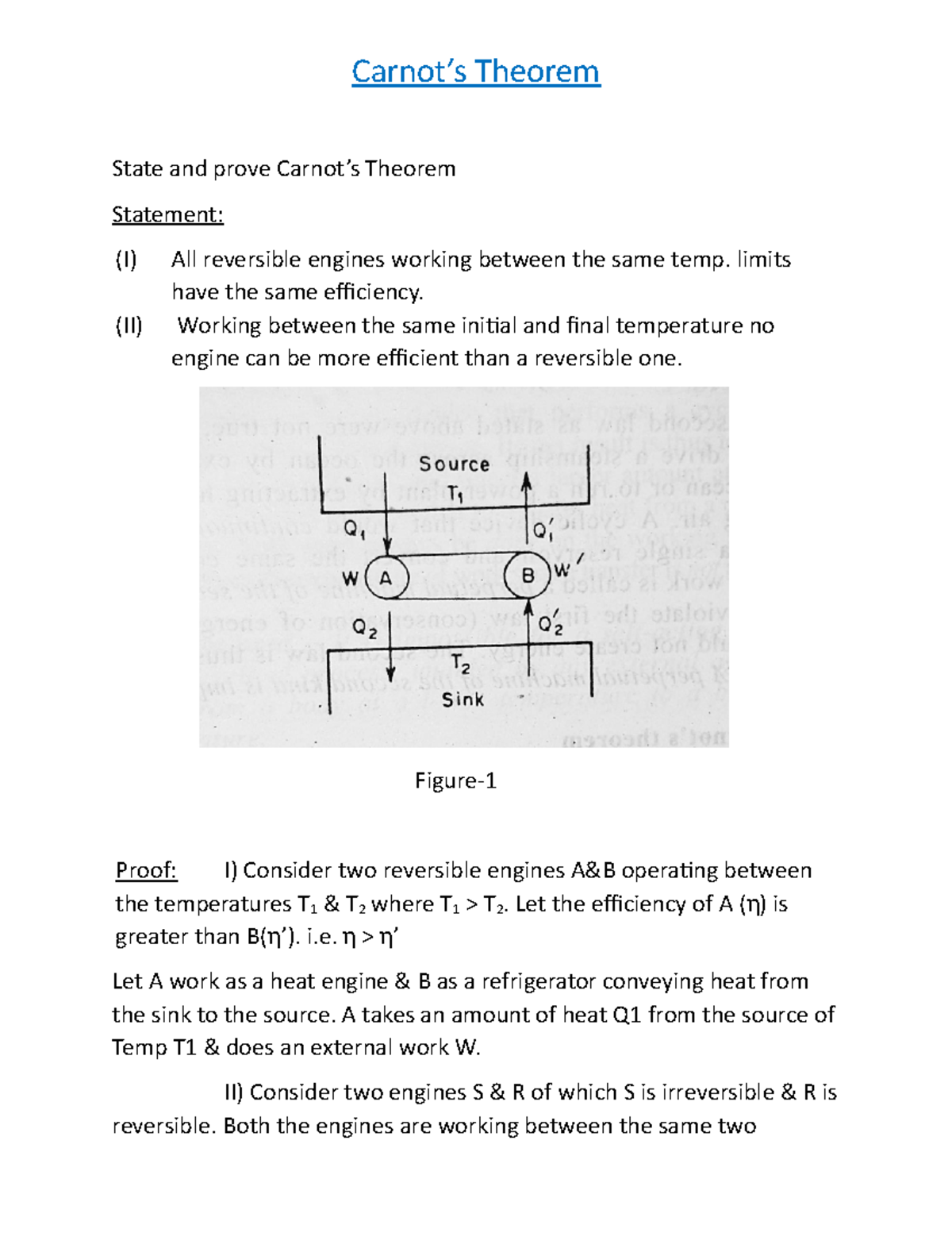 Carnot's Theorem first year 2nd semester PHY 1201 - Carnot’s Theorem ...