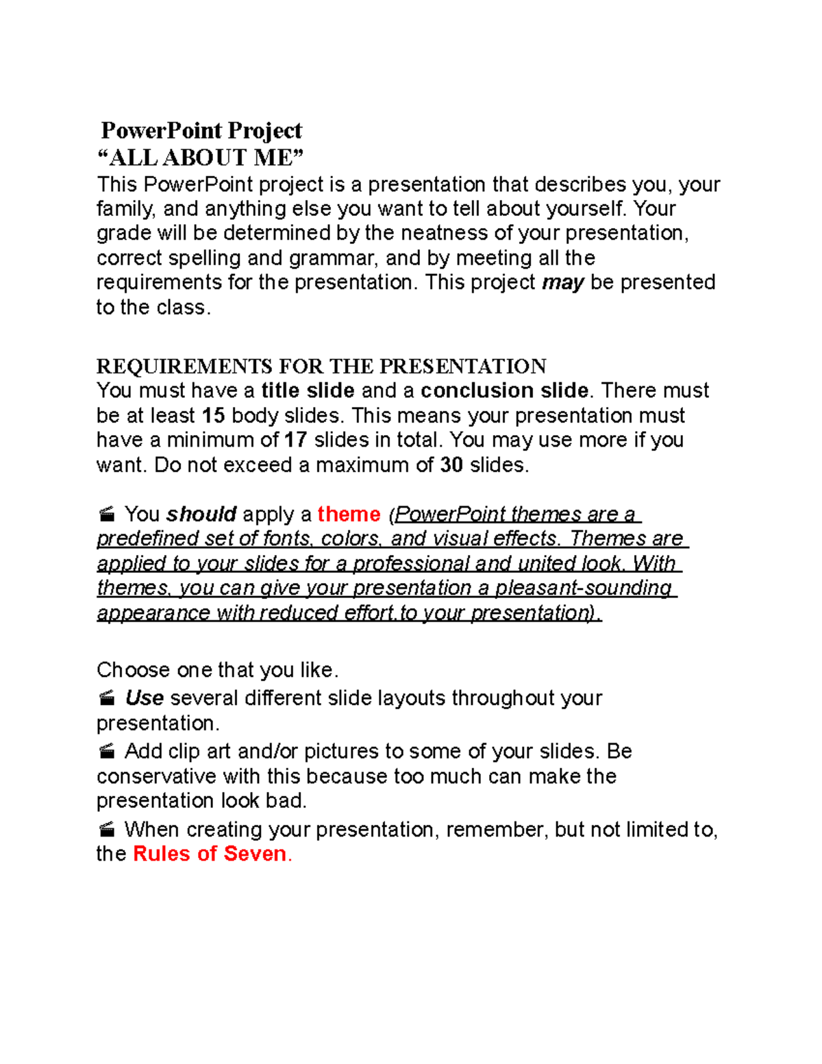 Pptaboutme - wordprocess - PowerPoint Project “ALL ABOUT ME” This ...